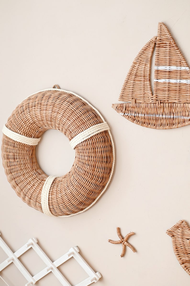 Handmade Wicker Nautical Wall Decor Set: Anchor, Boat, Lifebuoy - Etsy