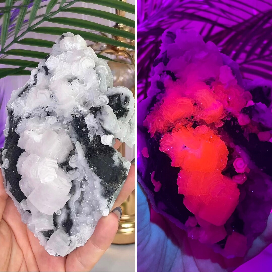 Rare High Quality UV Reactive Coin Calcite & Hematite Druzy, Genuine ...