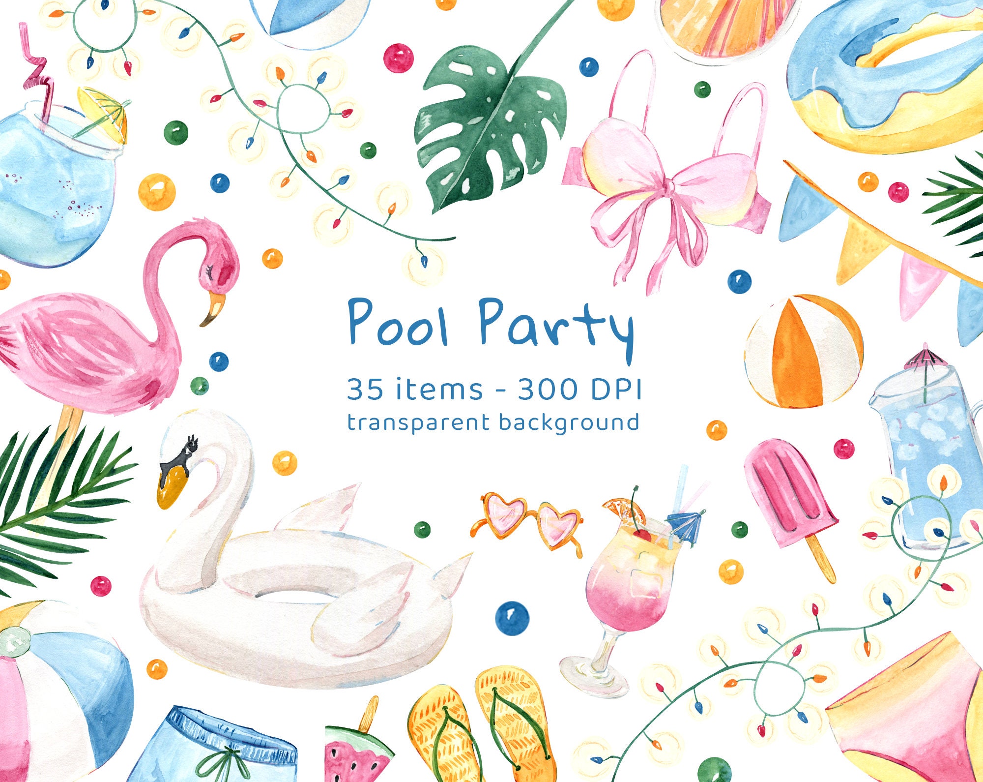 Watercolor pool party clipart watercolor cocktail clipart - Etsy México