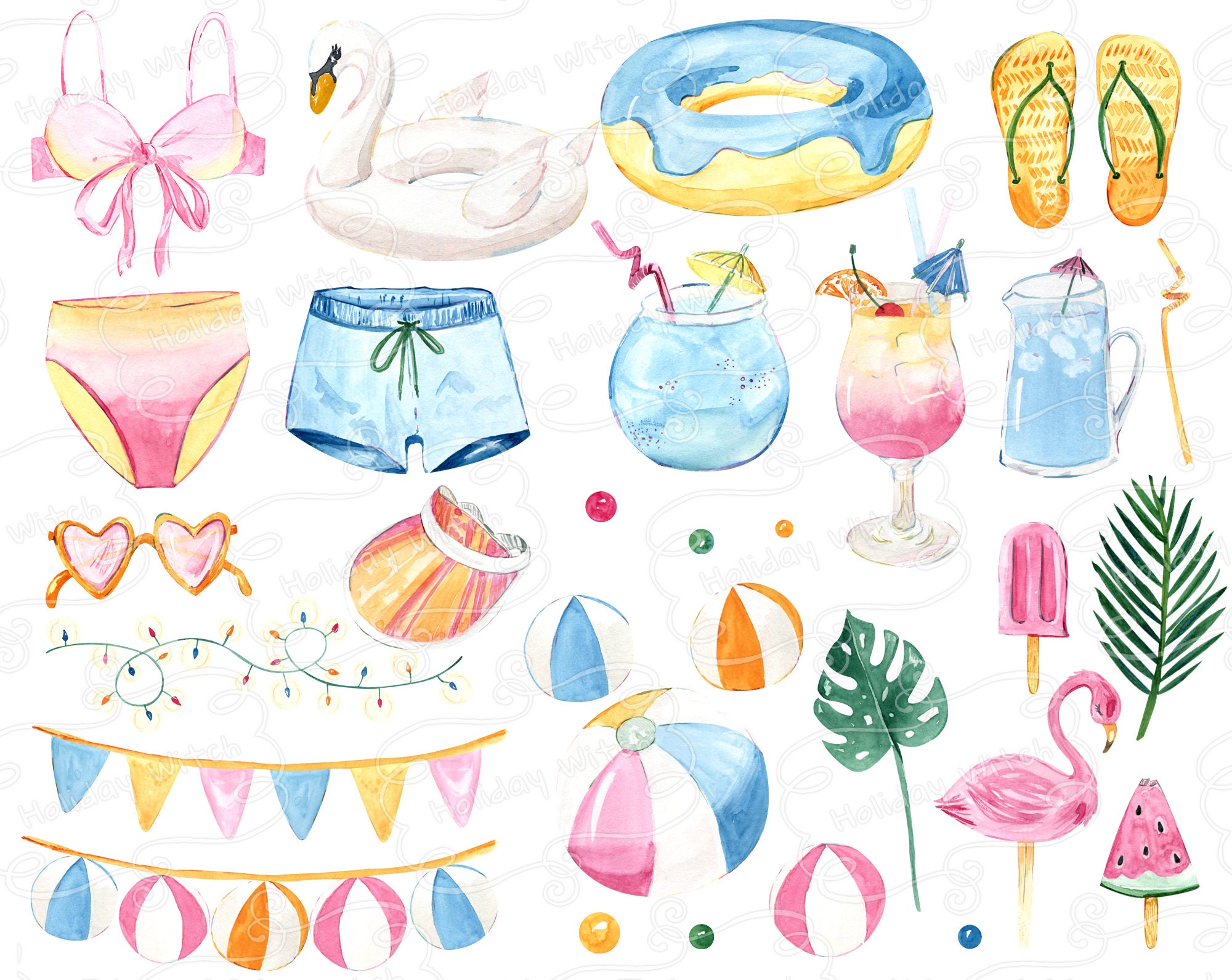 Watercolor pool party clipart watercolor cocktail clipart - Etsy México