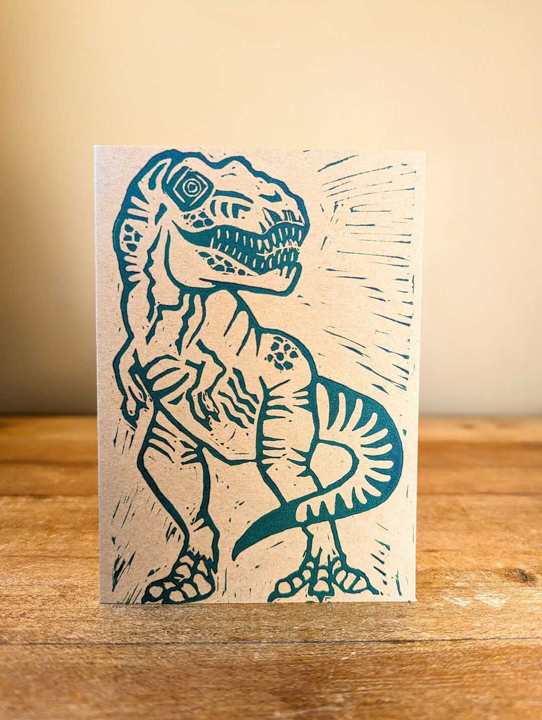 T-rex Card Hand Printed Linocut - Etsy