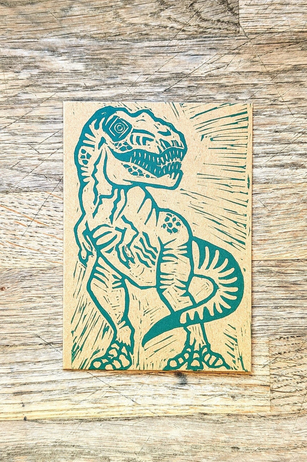 T-rex Card, Hand Printed Linocut - Etsy