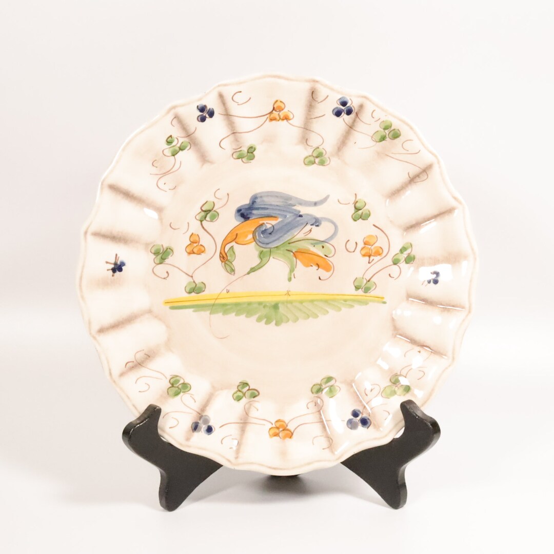MOUSTIER FAIENCE Plate Olerys Factory Bird of Paradise Pattern Hand ...