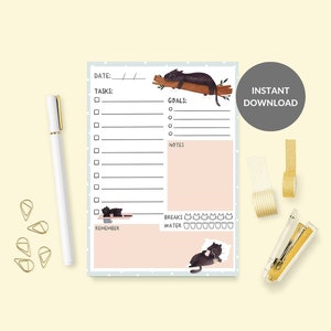 To Do List PRINTABLE Cute Black Cat Planner Tear off Pad Home School ...