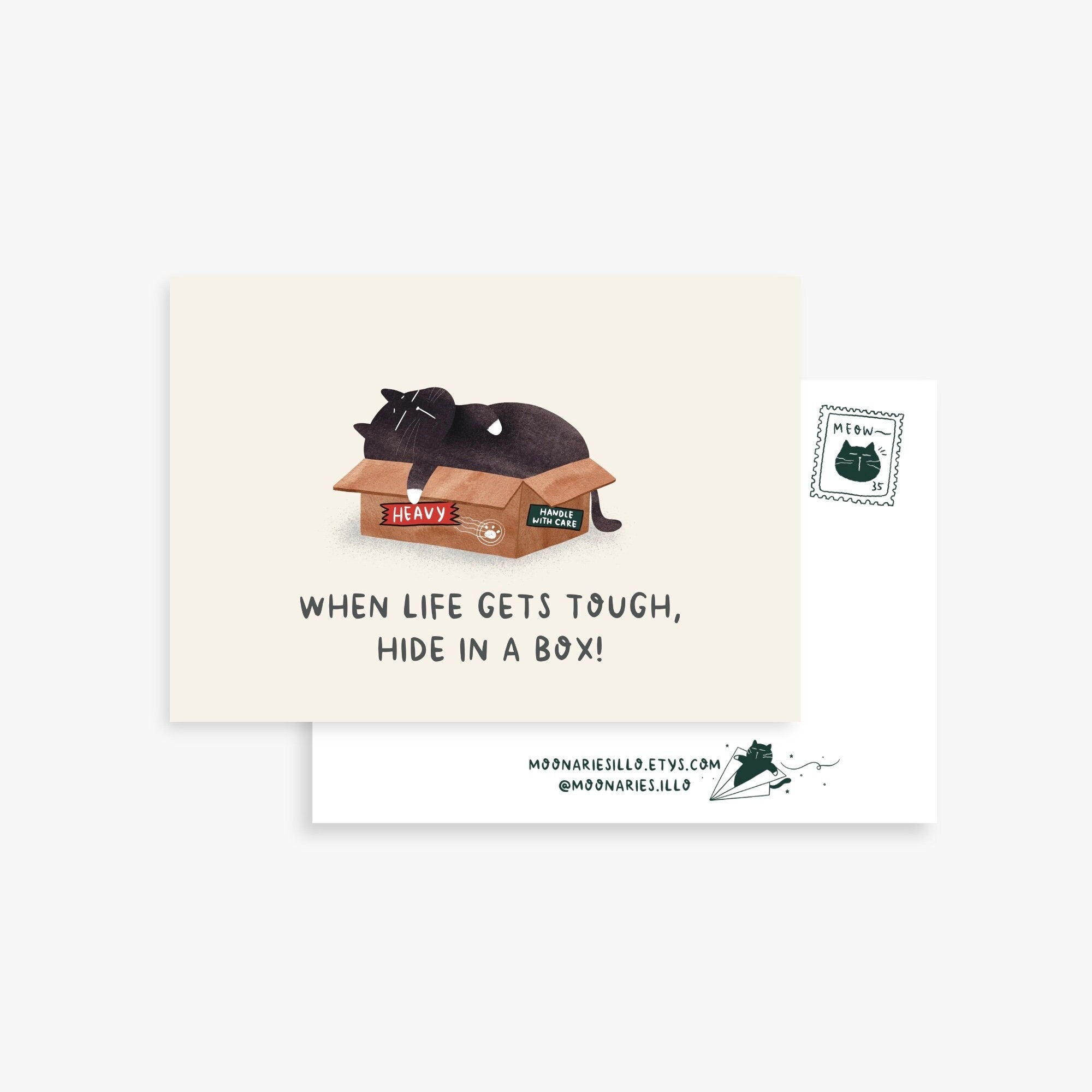 When Life Gets Tough, Hide in A Box Cat Postcard - Etsy