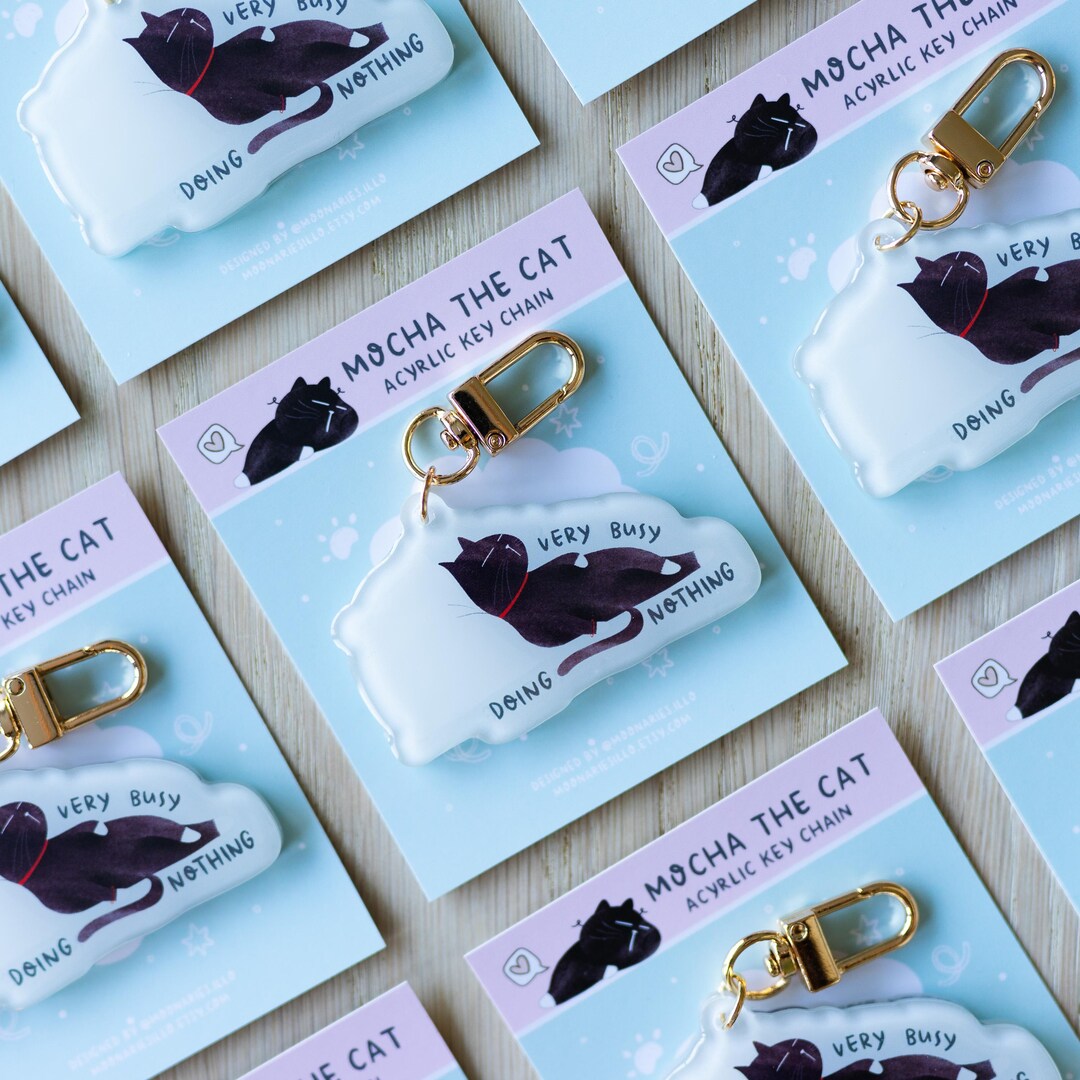 Lazy Mocha Cat Acrylic Keychain, Funny Animal Charm - Etsy