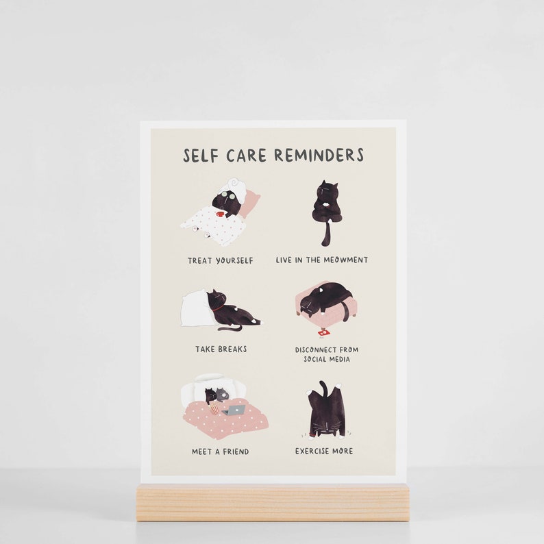 Self Care Reminder PRINTABLE FILE Cute Cat Mental Health Well - Etsy