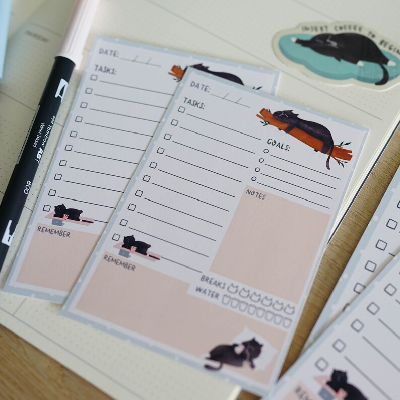 To Do List PRINTABLE Cute Black Cat Planner Tear off Pad Home - Etsy