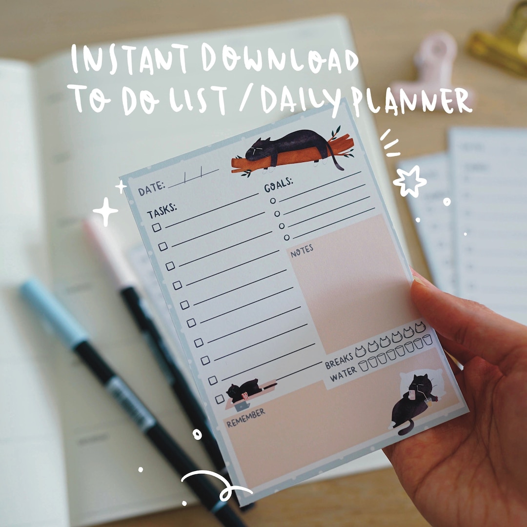 To Do List PRINTABLE Cute Black Cat Planner Tear off Pad Home - Etsy