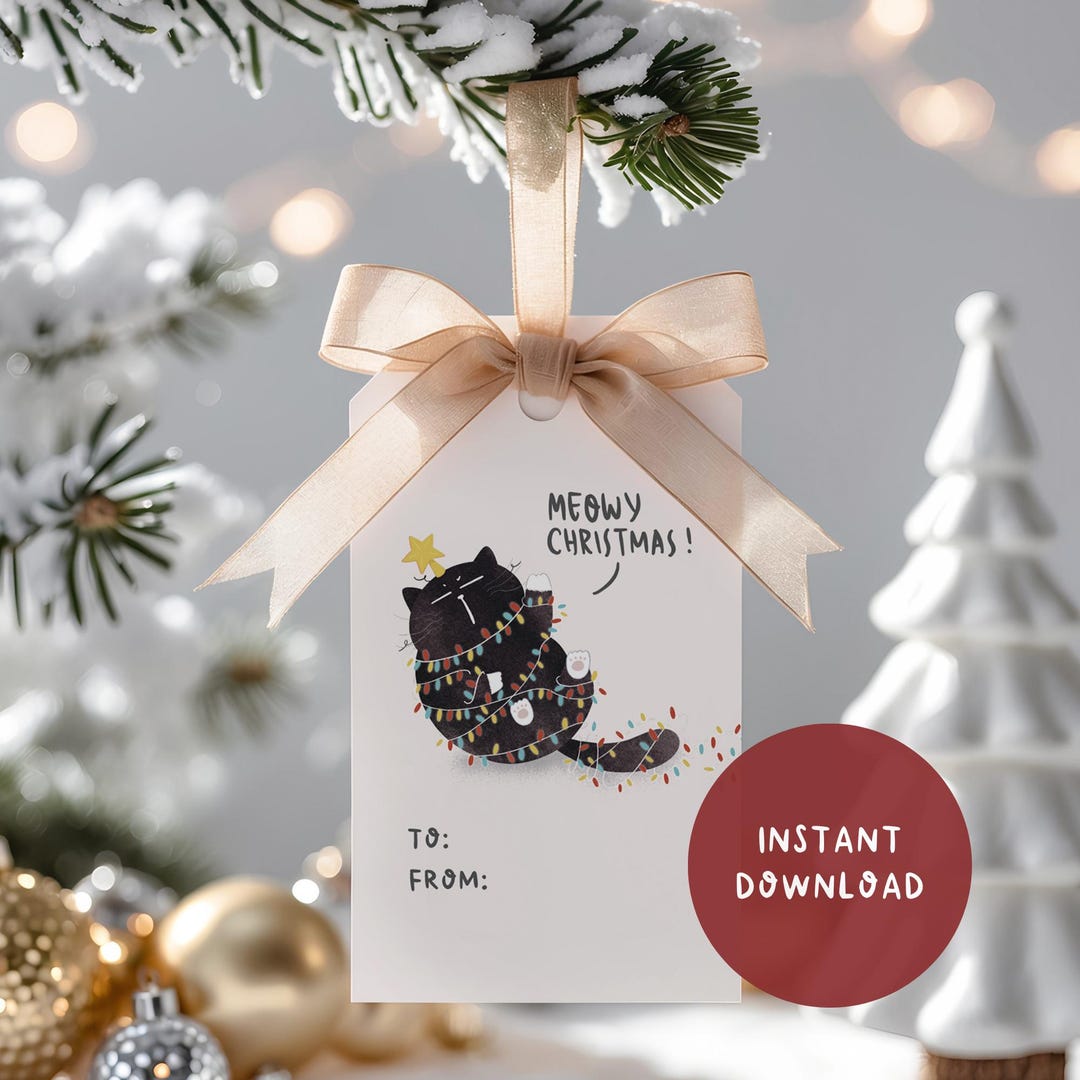 Digital Download Cat Gift Tags, Printable Funny Cat Christmas Tag ...
