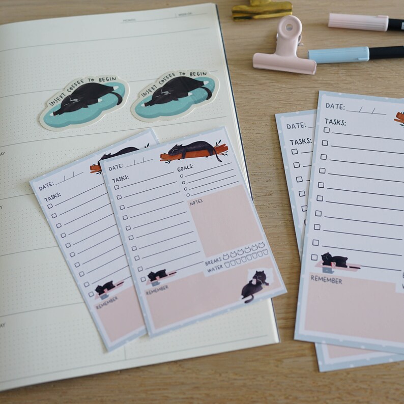To Do List PRINTABLE Cute Black Cat Planner Tear off Pad Home - Etsy