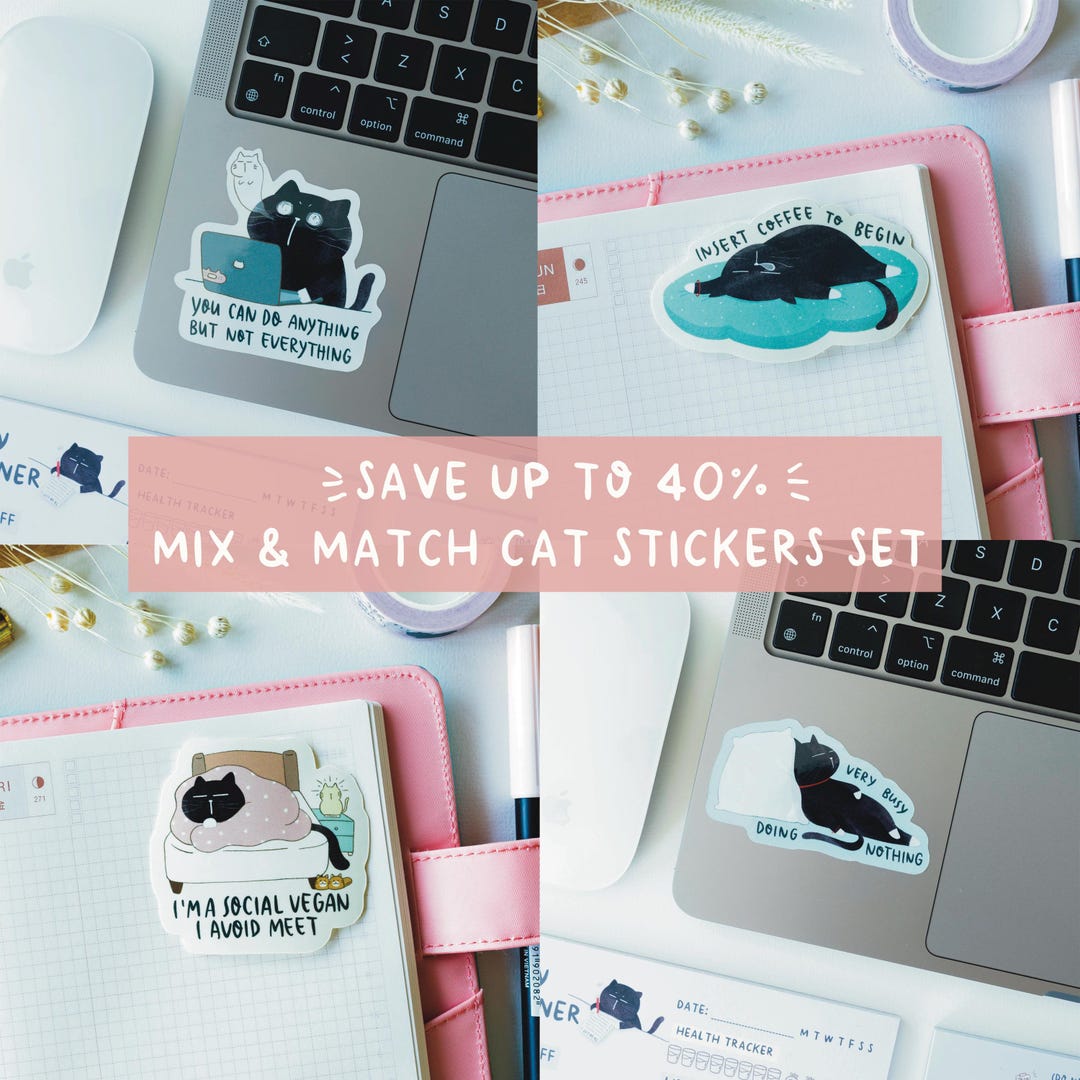 Funny Cat Stickers Bundle | Laptop, Water Bottle Decals - Etsy