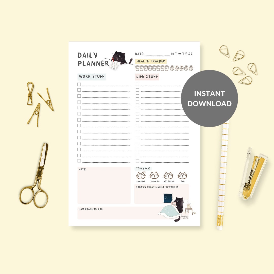 Daily Planner Printable Planner Cat Daily Planner Template Printable ...