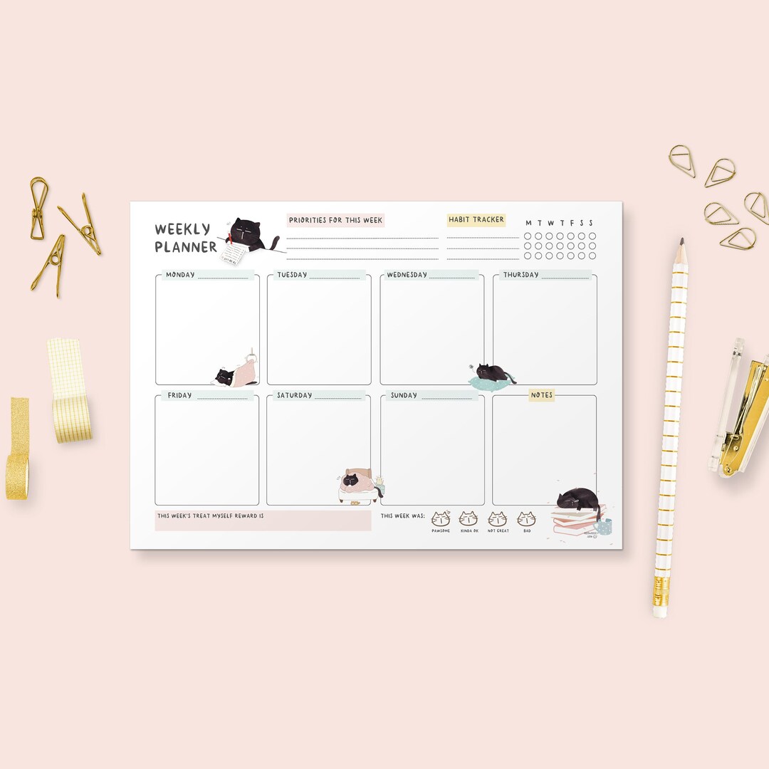 Weekly Planner Cat to Do List Notepad Cute Memo Pad Kawaii Organiser ...