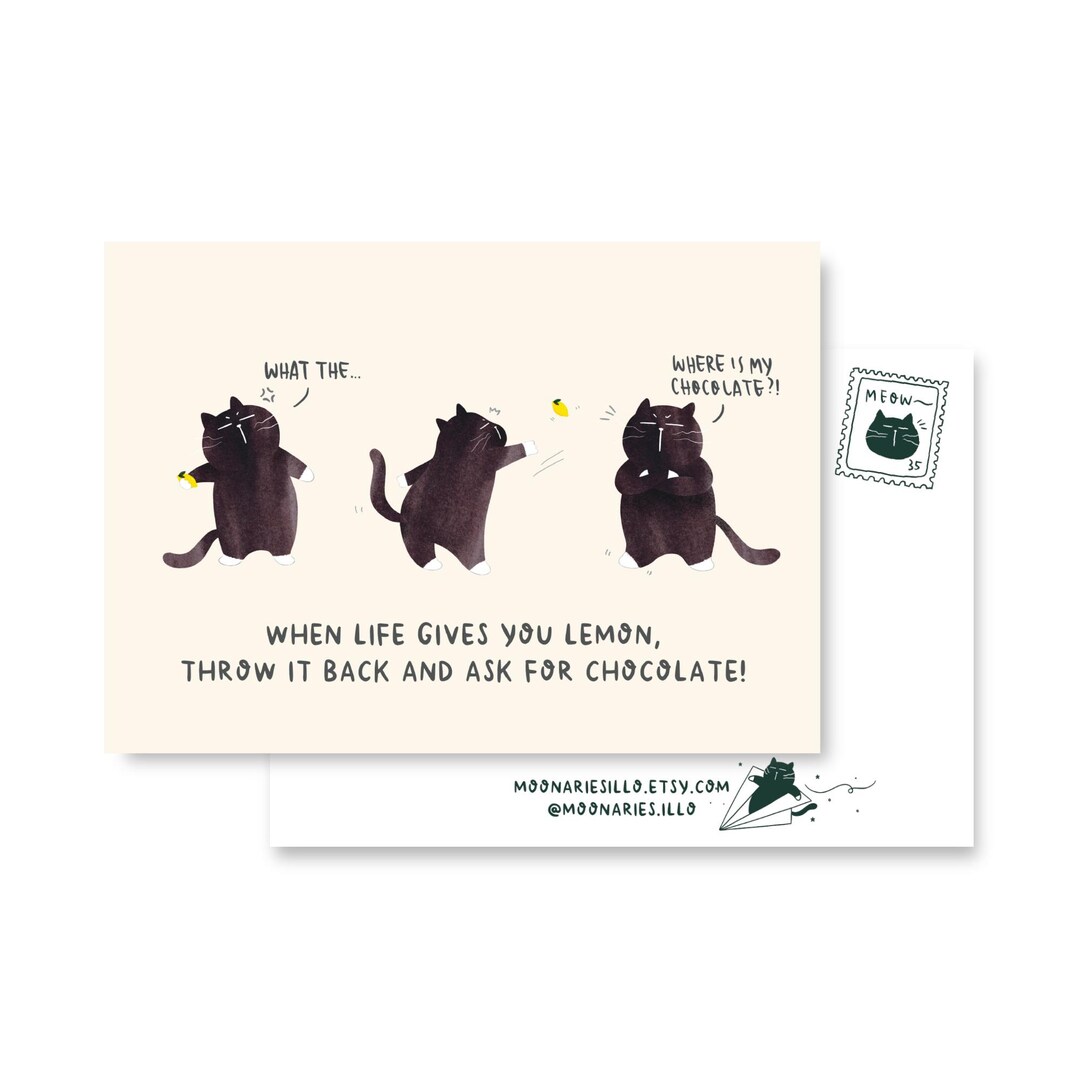 Cat Postcard Illustrated Postcard Funny Cat Card Cat Greeting Card Cat ...