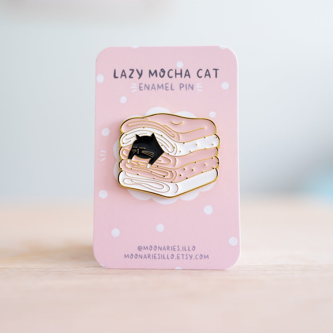 Sleeping Cat Enamel Pin Cute Fun Kawaii Black Kitten Lapel Pin Bundle ...
