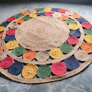 4x4 Ft Rainbow Scalloped Braided Round Rug,boho Home Docor Large Area ...