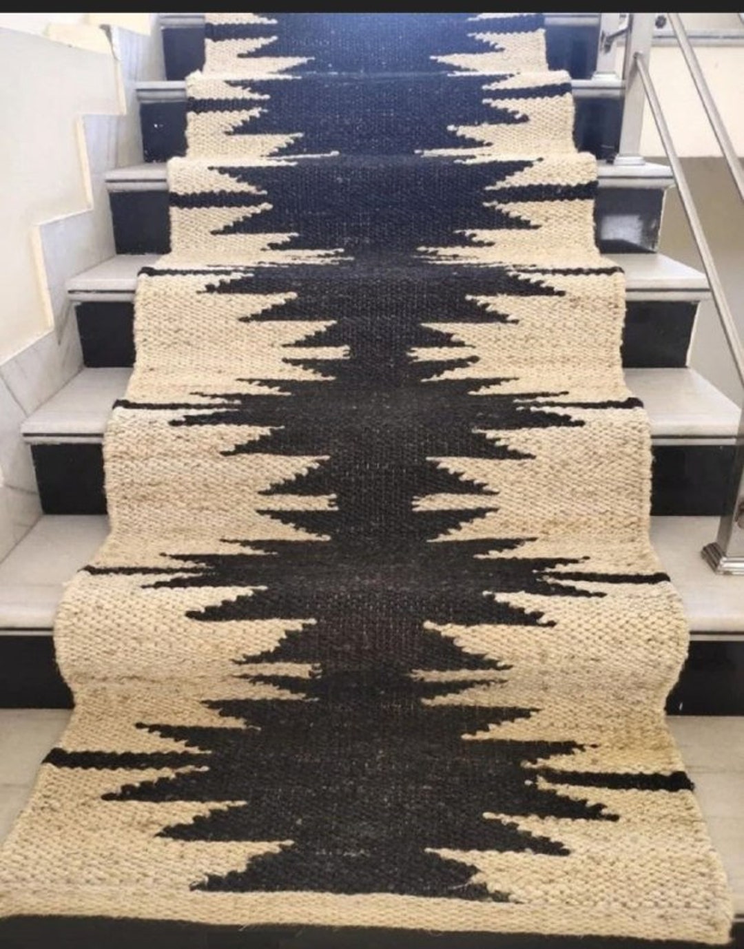 2 X 22 Ft Star Pattern Stair Jute Runner Rug,vintage Large Area Stairs ...