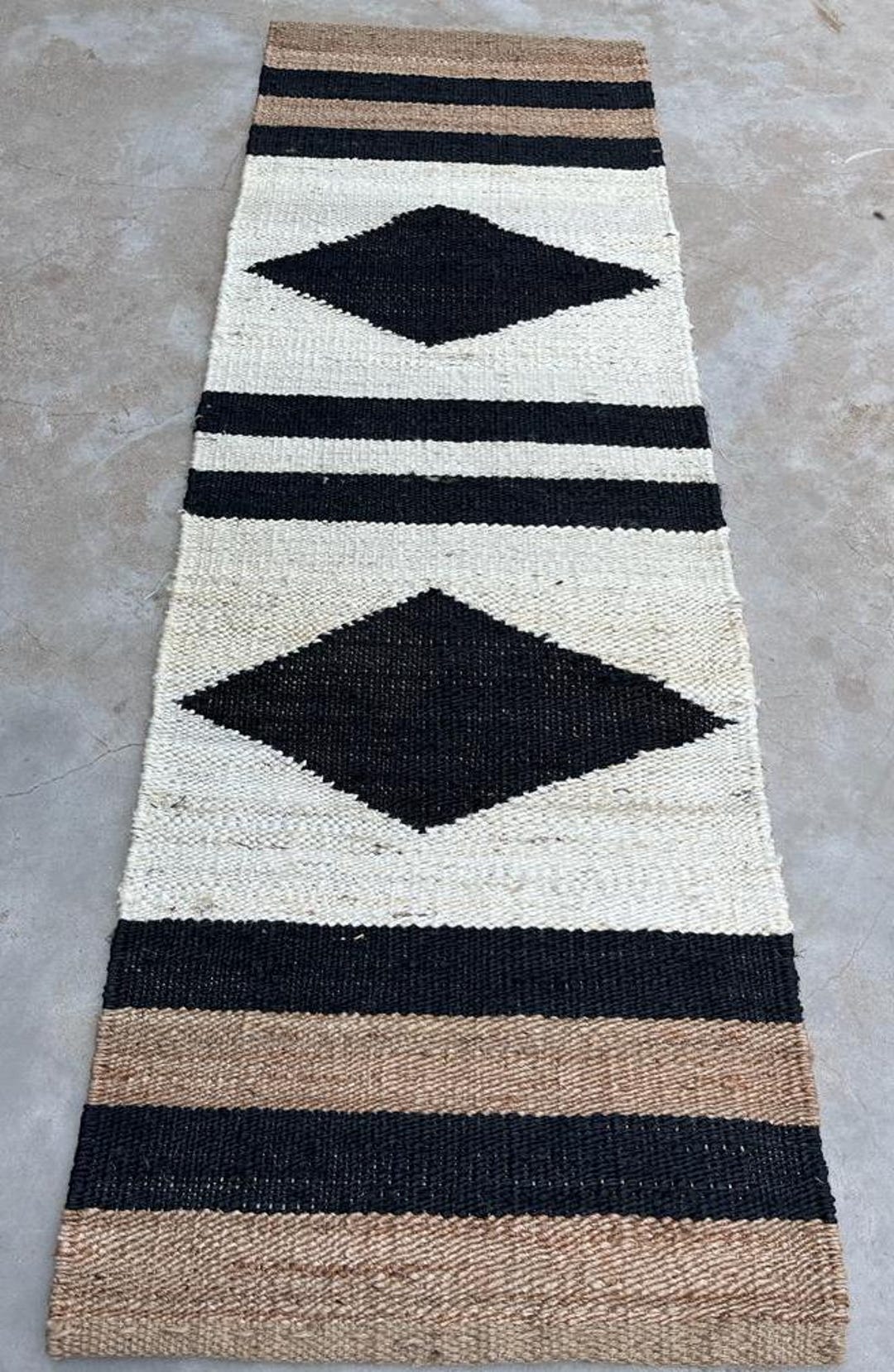 2x10 Ft Natural Black White Check Strip Jute Runner Rug,custom Size ...