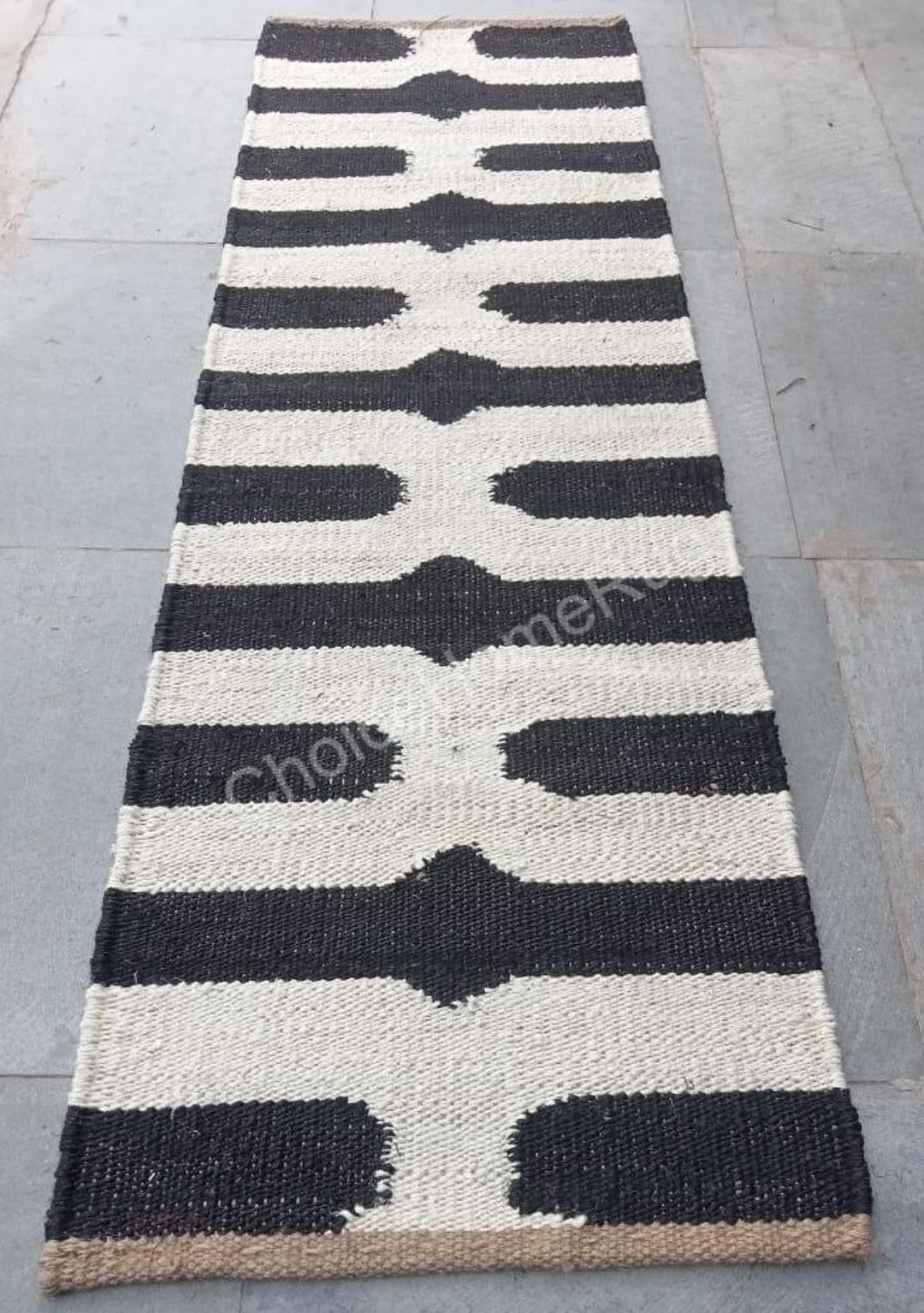 3x10 Ft Black White Striped Stairs Hallway Jute Runner,boho Home Decor ...