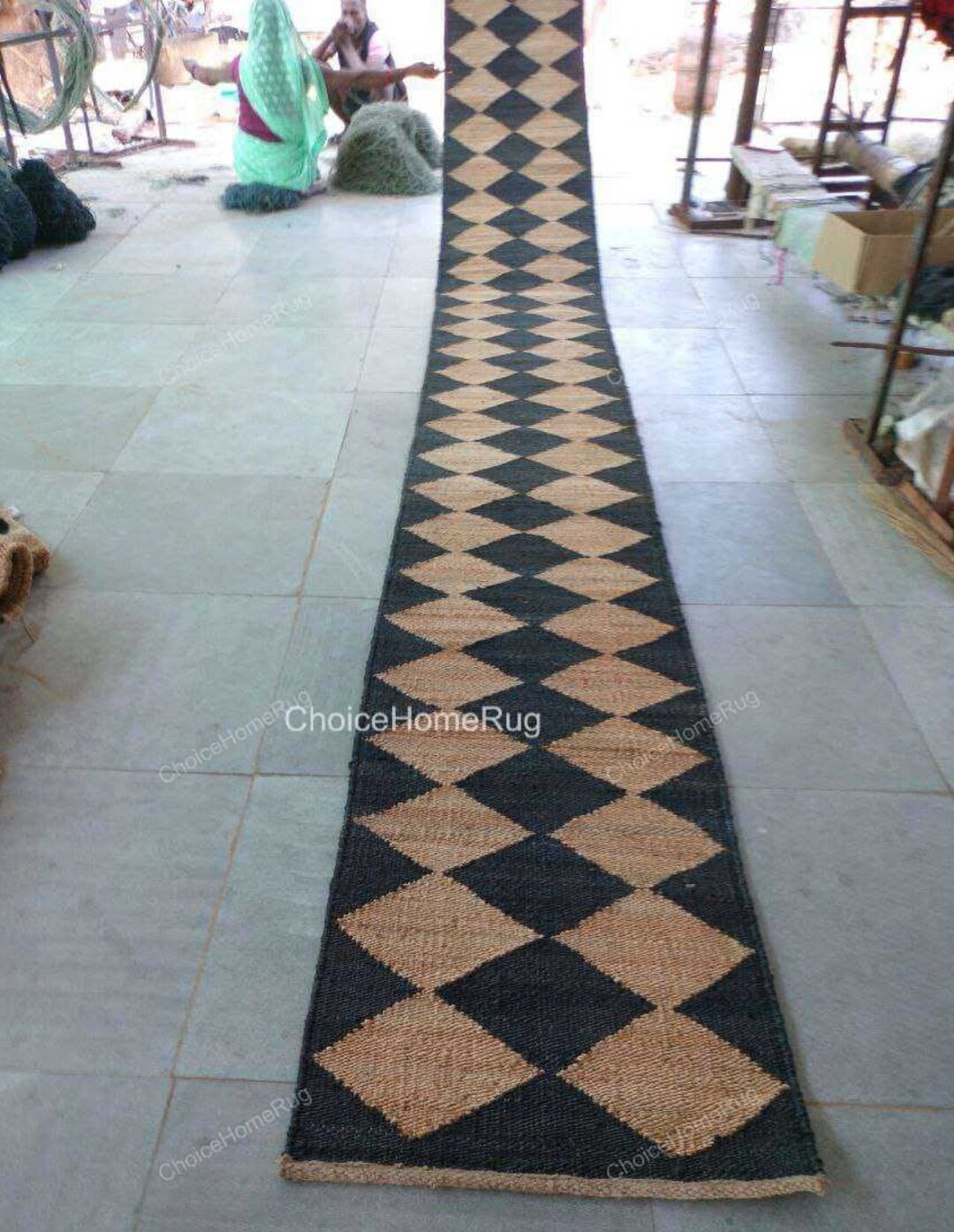 2 X 22 Ft Diamond Stairs Jute Runner Rugs,vintage Large Area Runner Rug ...