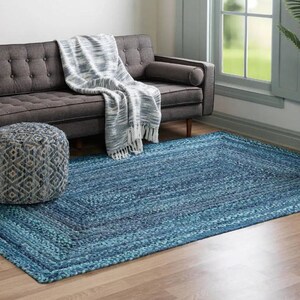 5x8ft Sky Blue Cotton Braided Rug,boho Home Decor Livingroom Bedroom ...