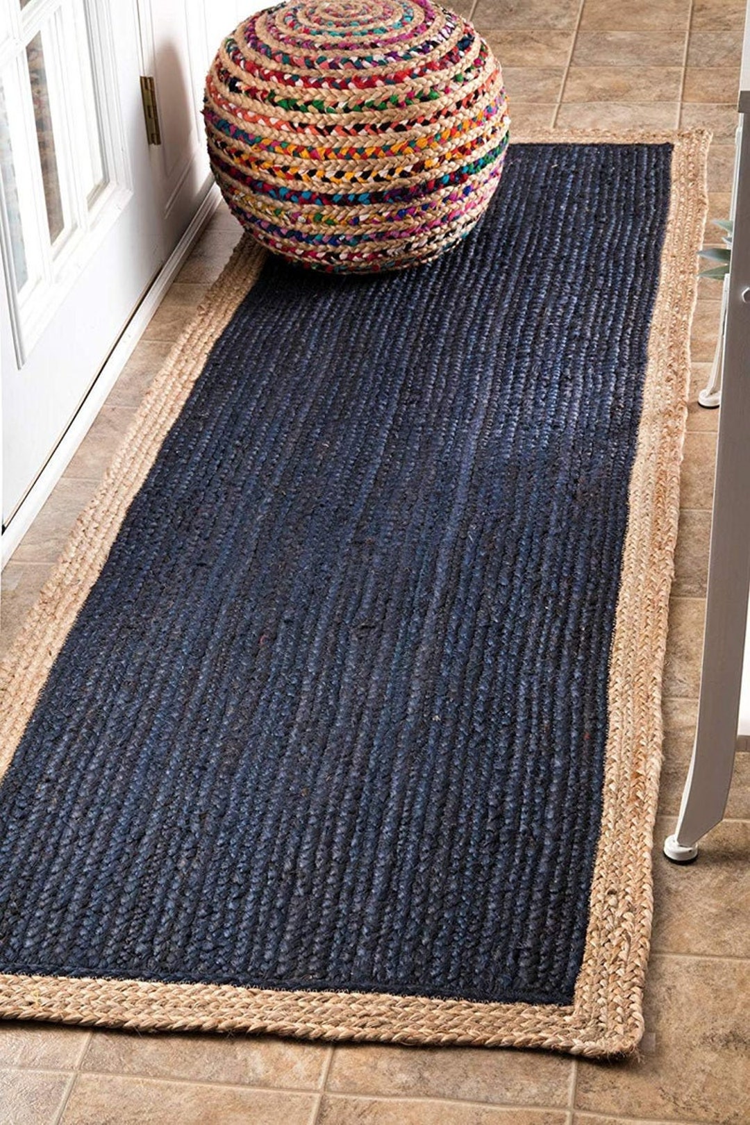 Beige Bordered Black Braided Jute Runner Rug,indain Handmade Large ...