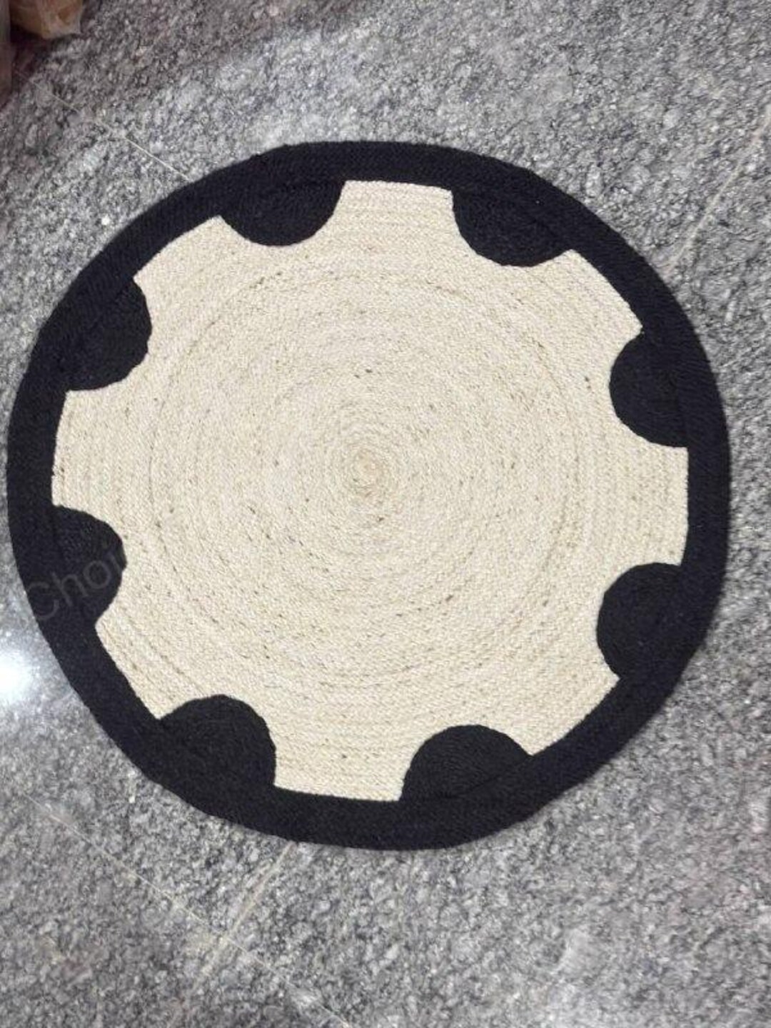 Braided Jute Round Rug: Black Hemp, Half Round, Bohemian Style - Etsy