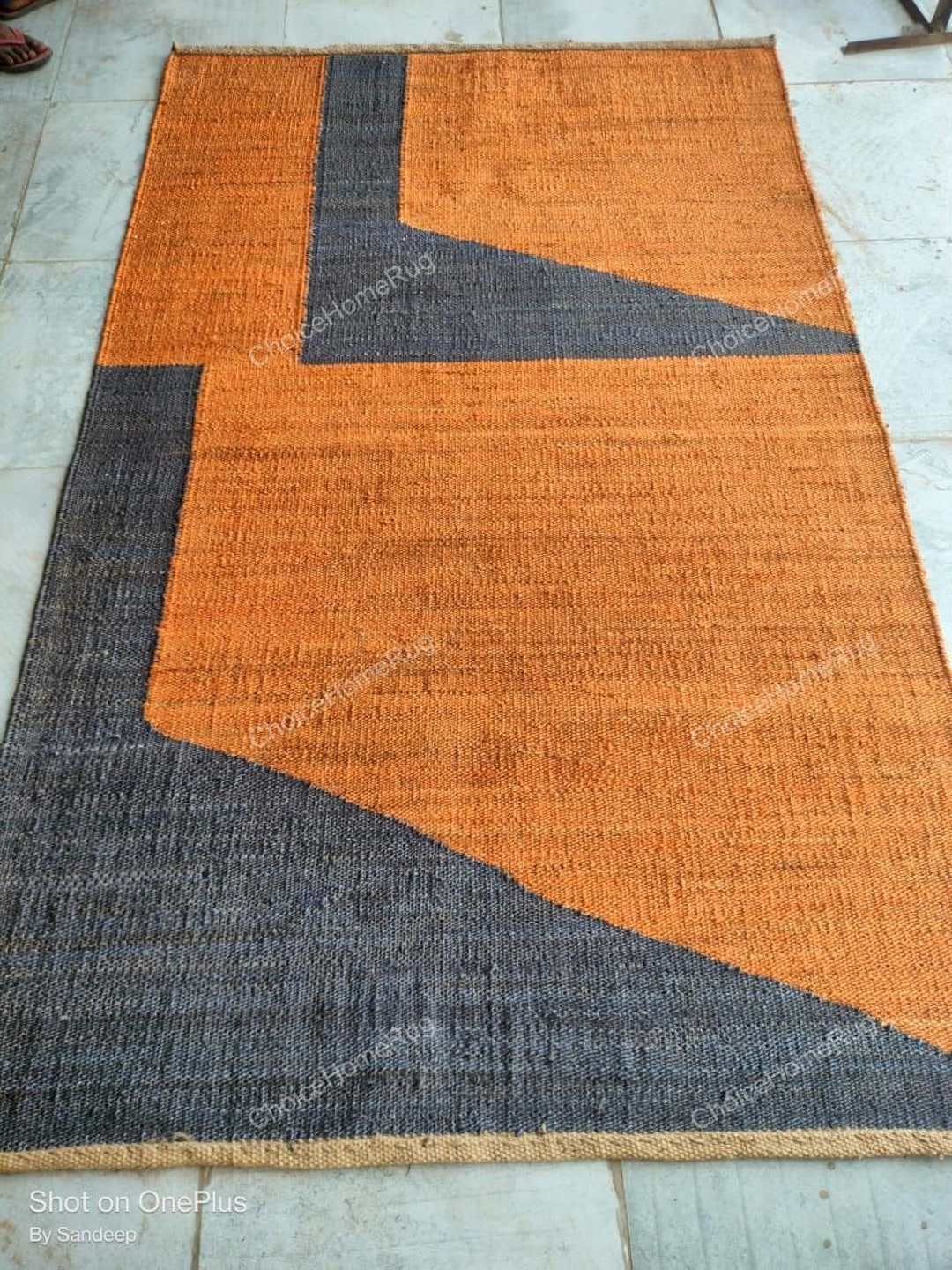 4x6 Ft Black Orange Hemp Jute Runner Rug,custom Size Large Floor Area ...