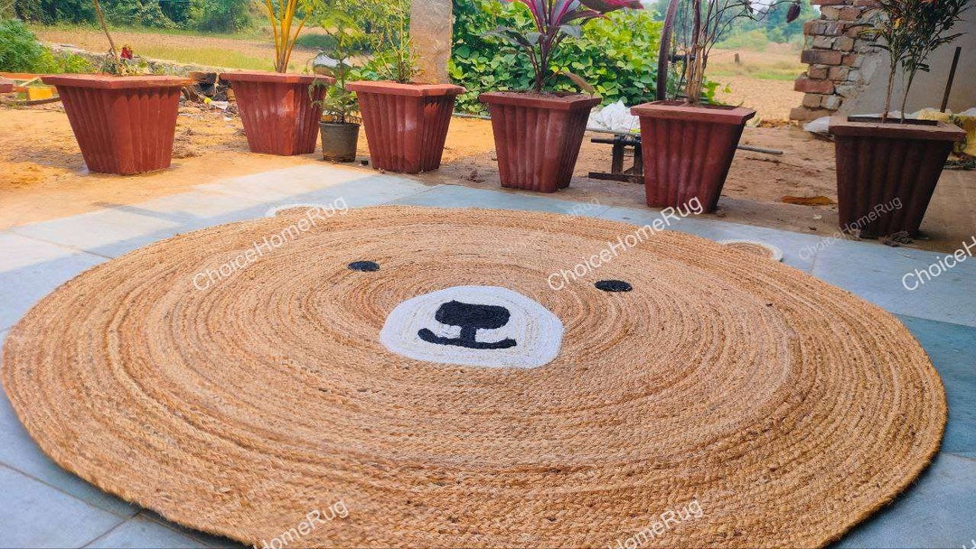 Teddy Bear Natural Jute Round Rug,traditional Vintage Large Area Rug ...