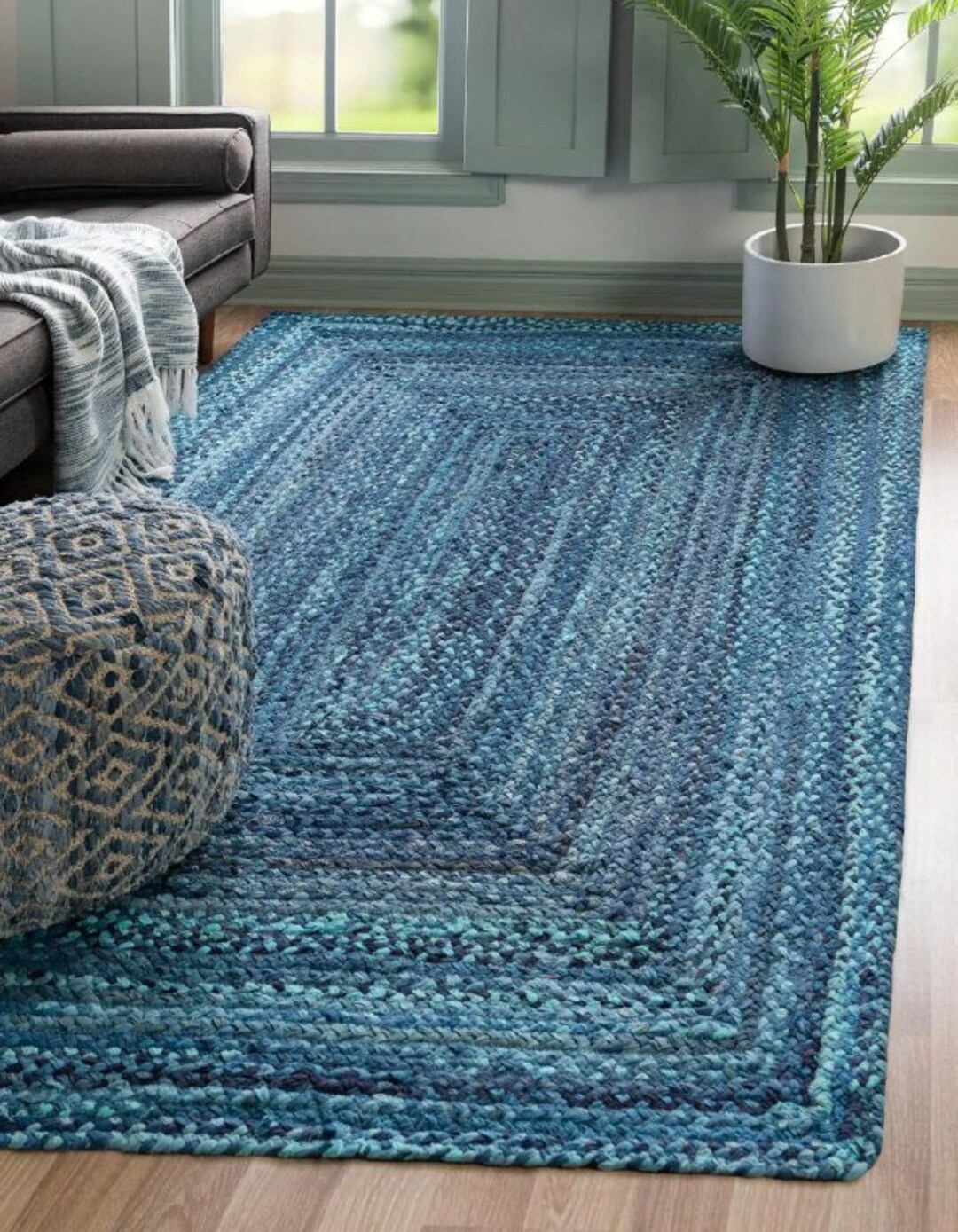 5x8ft Sky Blue Cotton Braided Rug,boho Home Decor Livingroom Bedroom ...