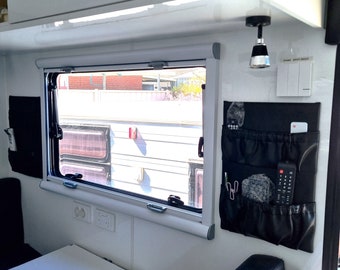 Caravan or Motorhome Double Storage Pockets / Pouch Leatherette Drop ...