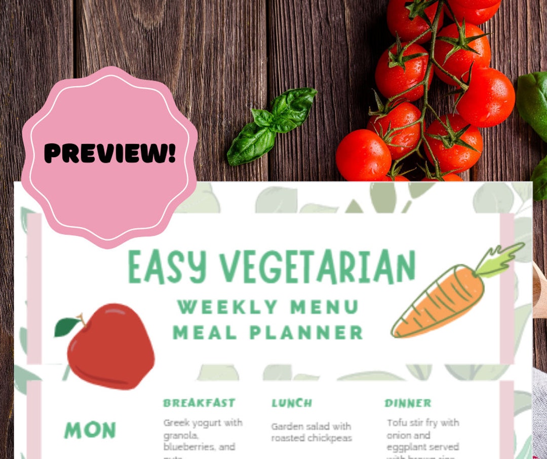 Easy Vegetarian Weekly Menu Meal Plan - Etsy