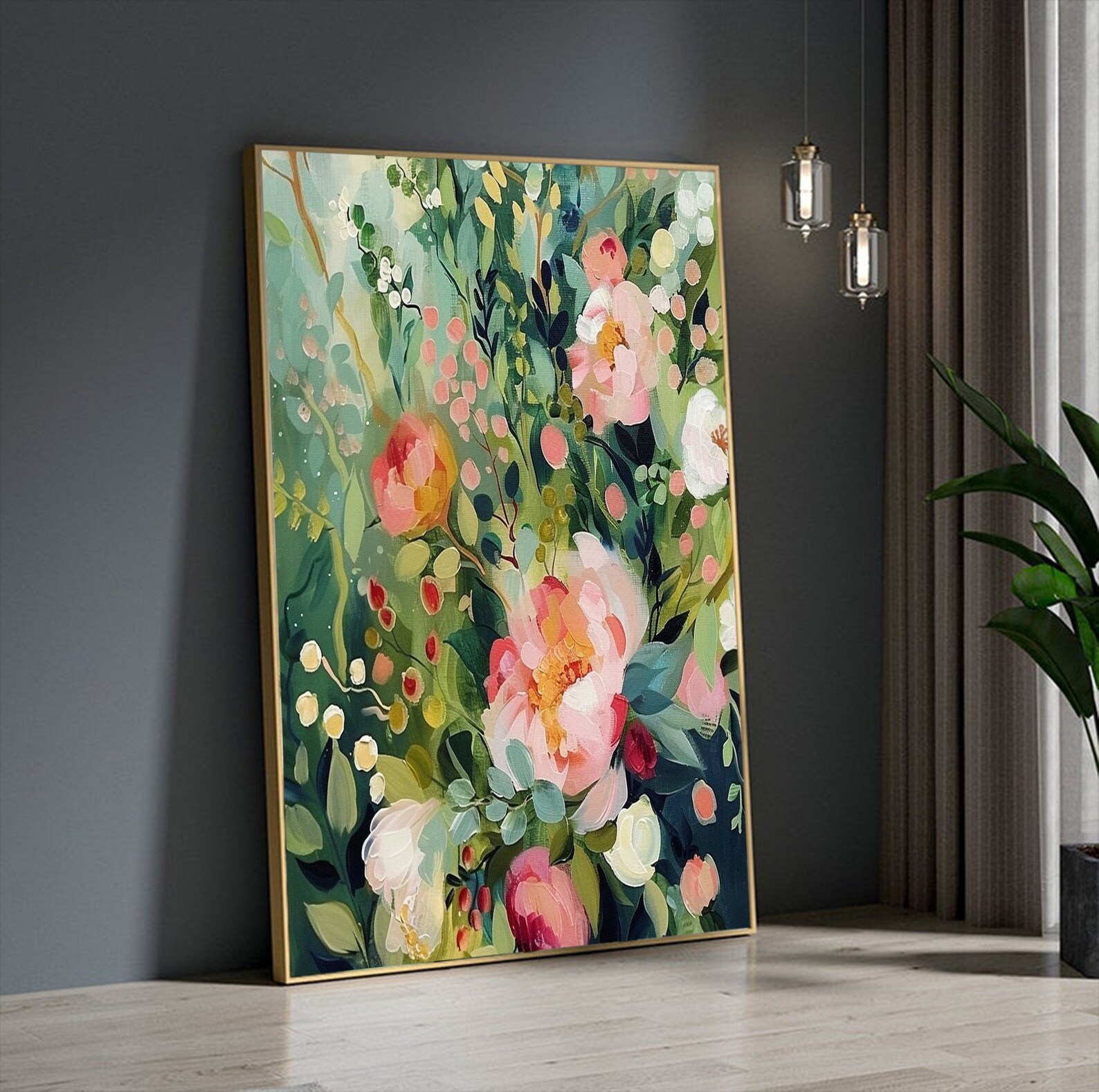 Abstract Green Flower Oil Painting on Canvas Abstract Floral Painting ...
