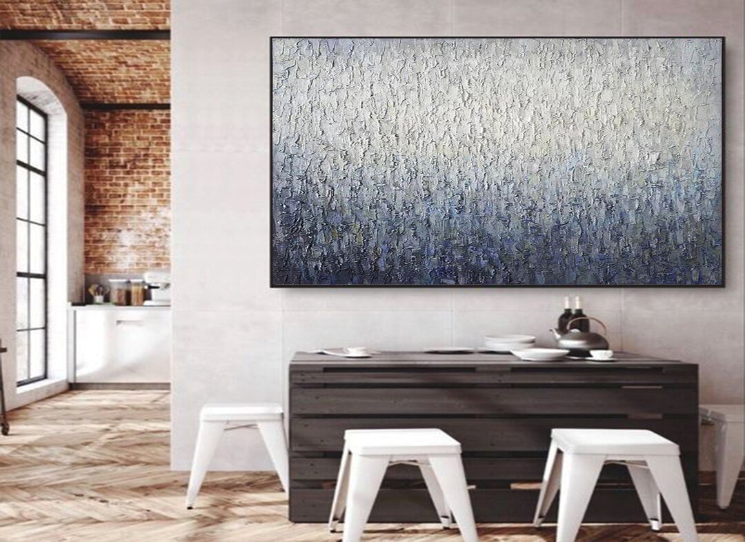 Original Dark Blue Abstract Painting on Canvas Large Textured Wall Art ...