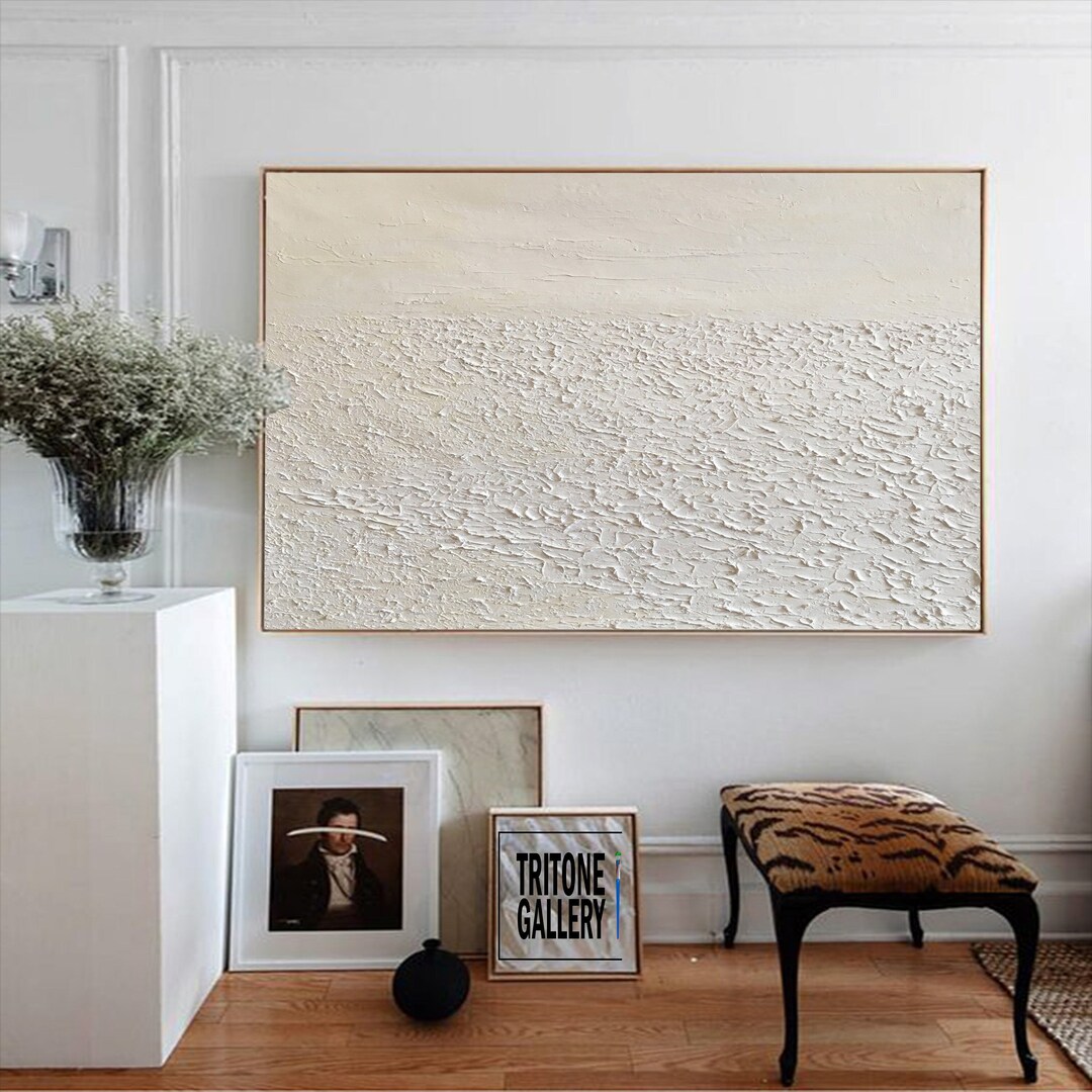 White Painting Minimalist Abstract Wall Art for Livingroom Large White ...