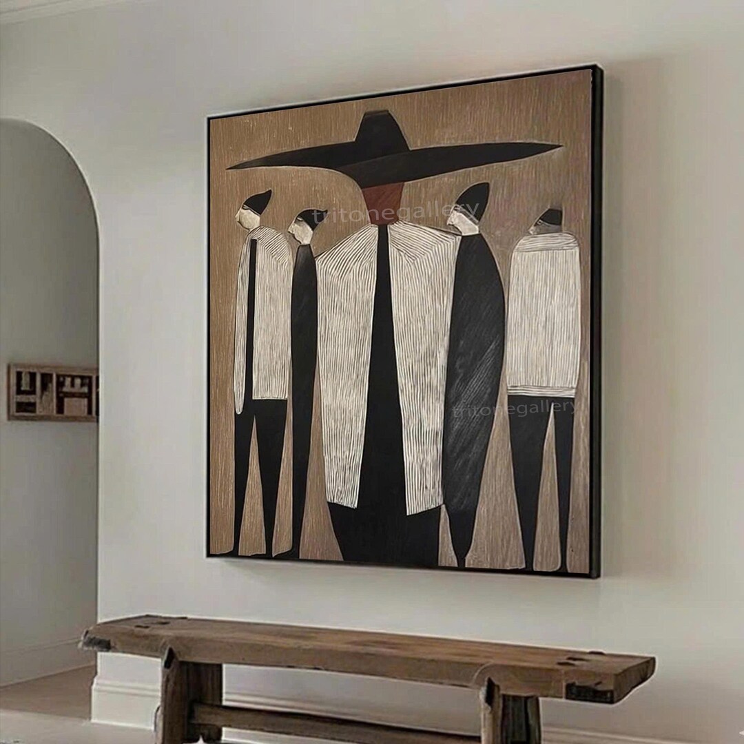 Japandi Western Cowboy Wall Art Original Western Cowboy and Horse Oil ...