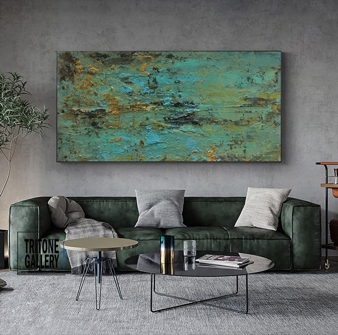 Large Green Abstract Painting Green Minimalism Painting Green Wall Art ...