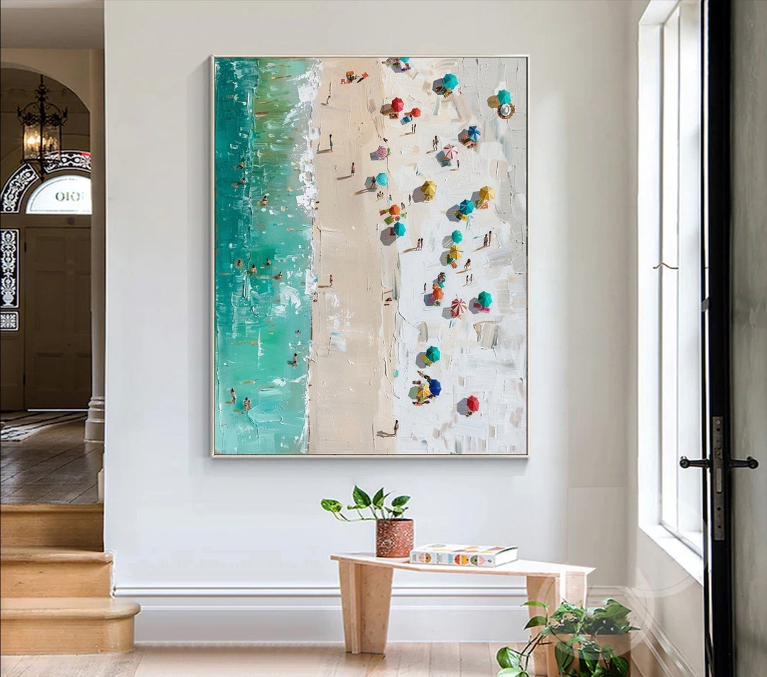 Original Beach Oil Painting on Canvas Colorful Seascape 3D Textured ...