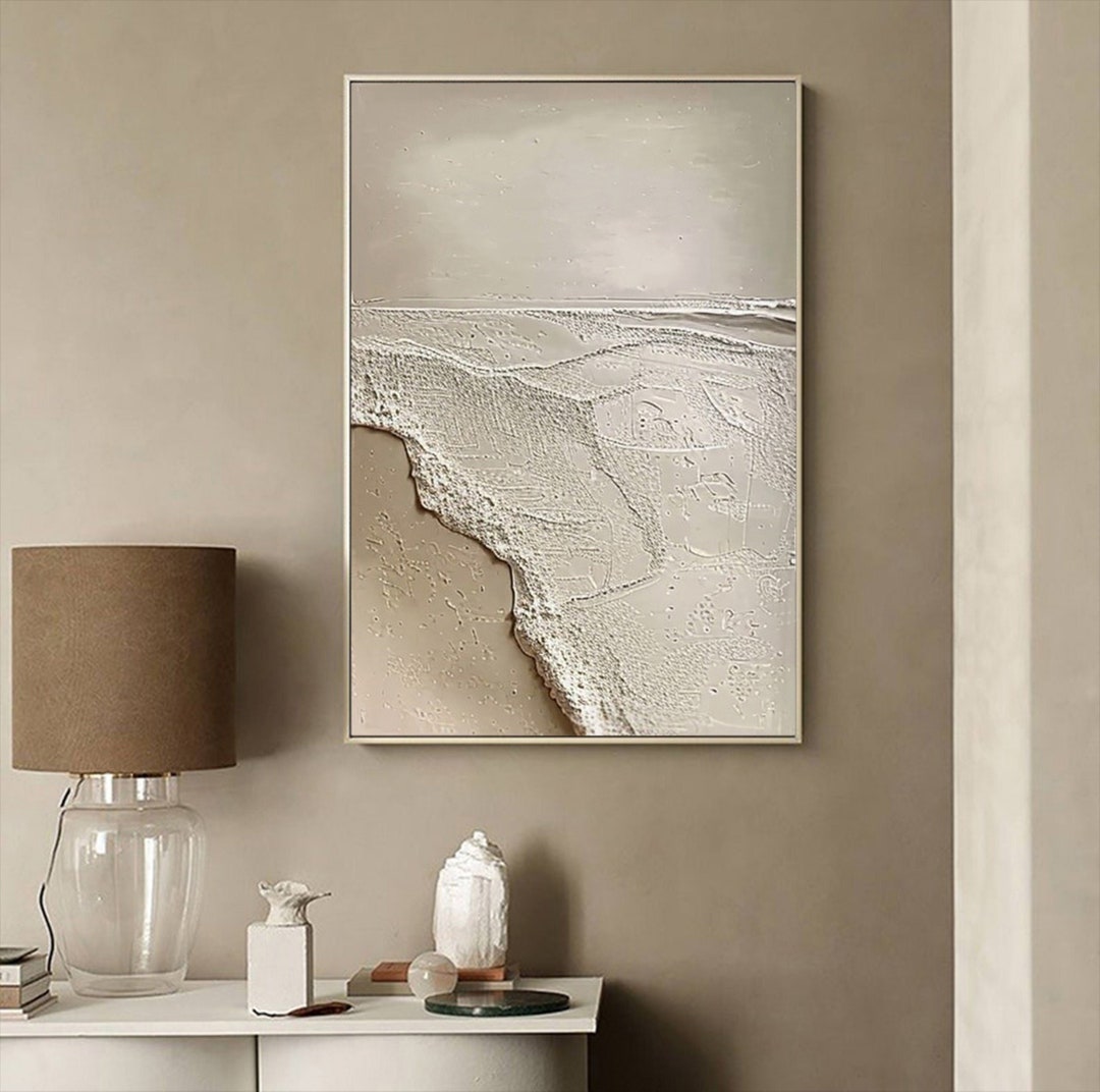 Beige Texture Abstract Beach Ocean Waves Painting on Canvas,minimalist ...