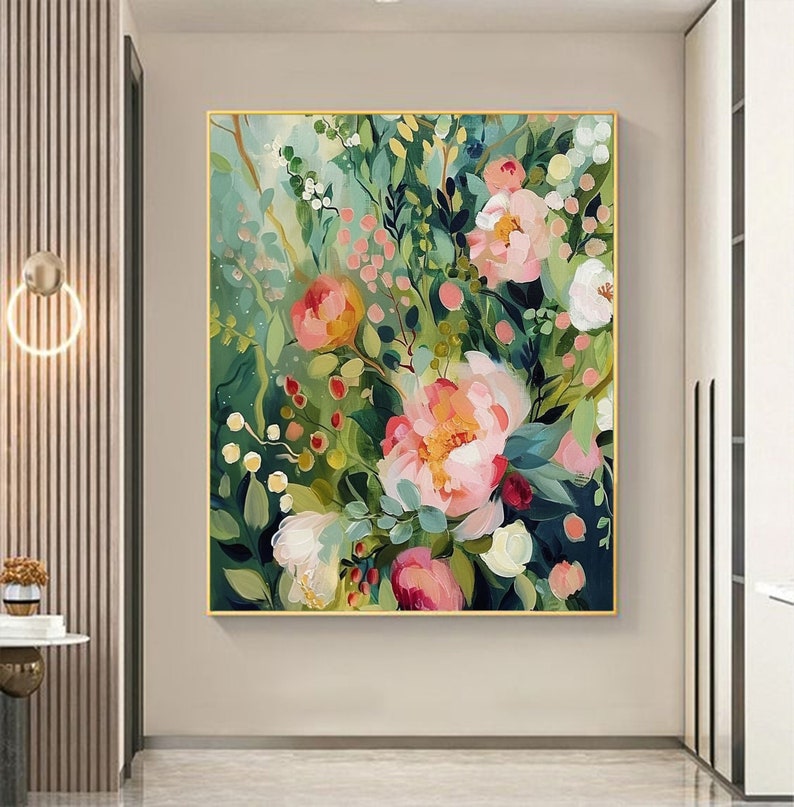 Abstract Green Flower Oil Painting on Canvas Abstract Floral Painting ...
