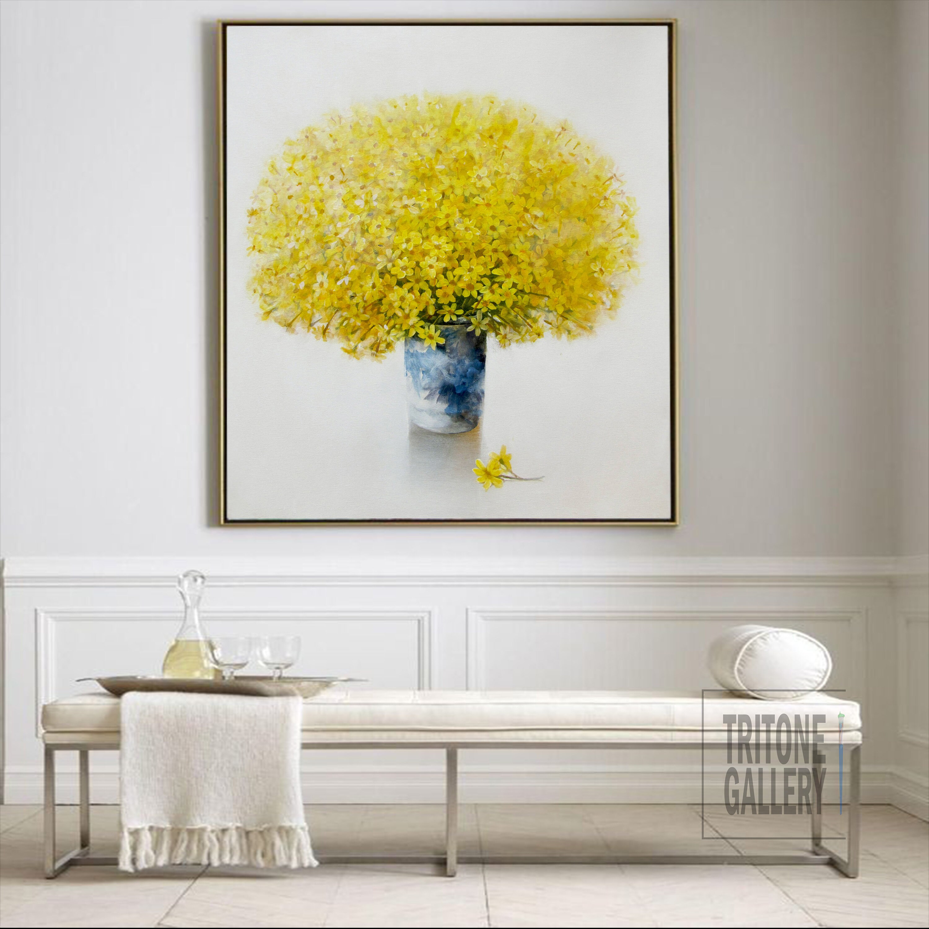 Yellow Flower Oil Painting, Still Life Flower Vase Painting, Yellow ...