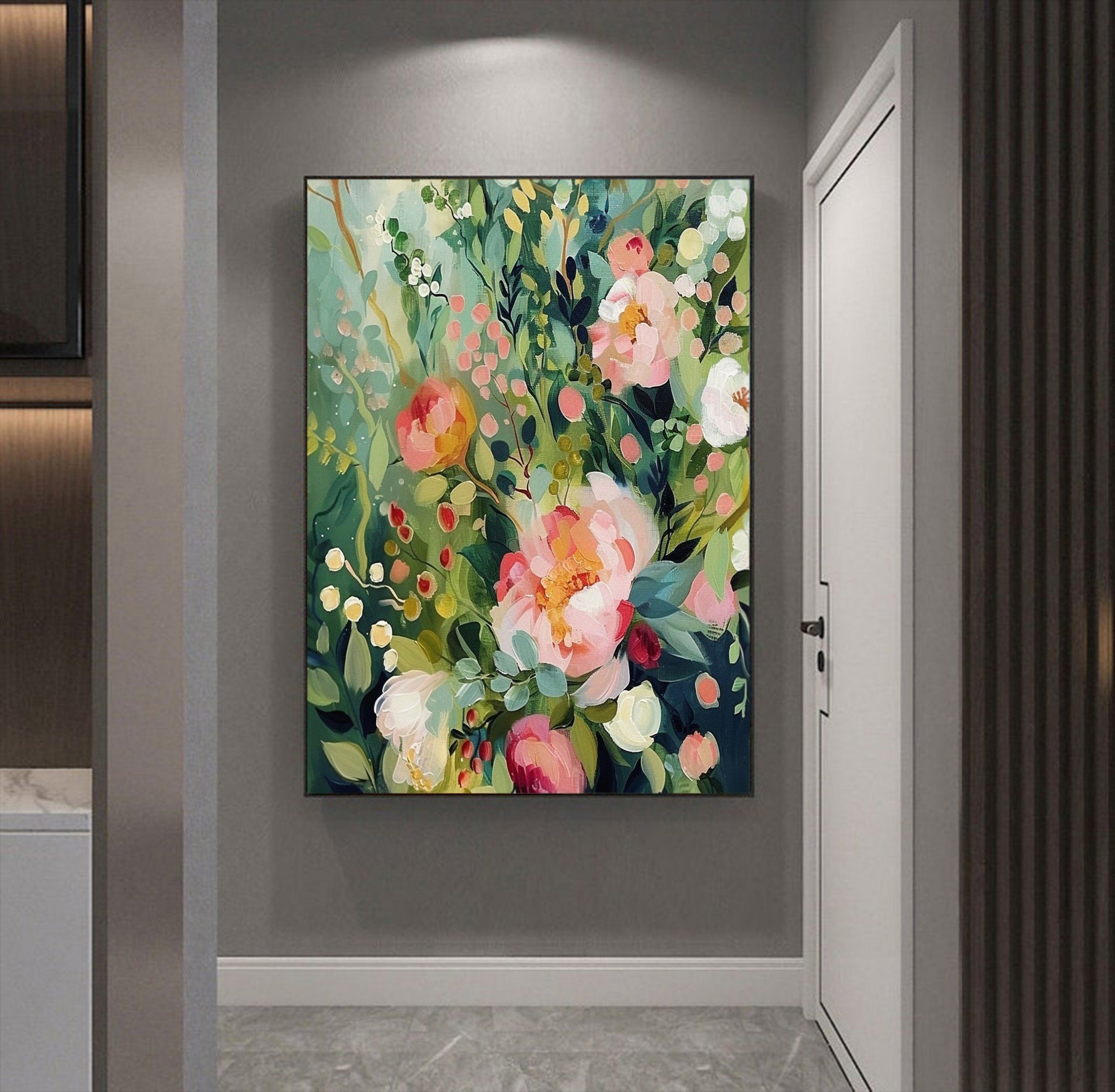 Abstract Green Flower Oil Painting on Canvas Abstract Floral Painting ...
