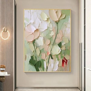 Original Minimalist Green Floral Art Painting Abstract Flower Oil ...