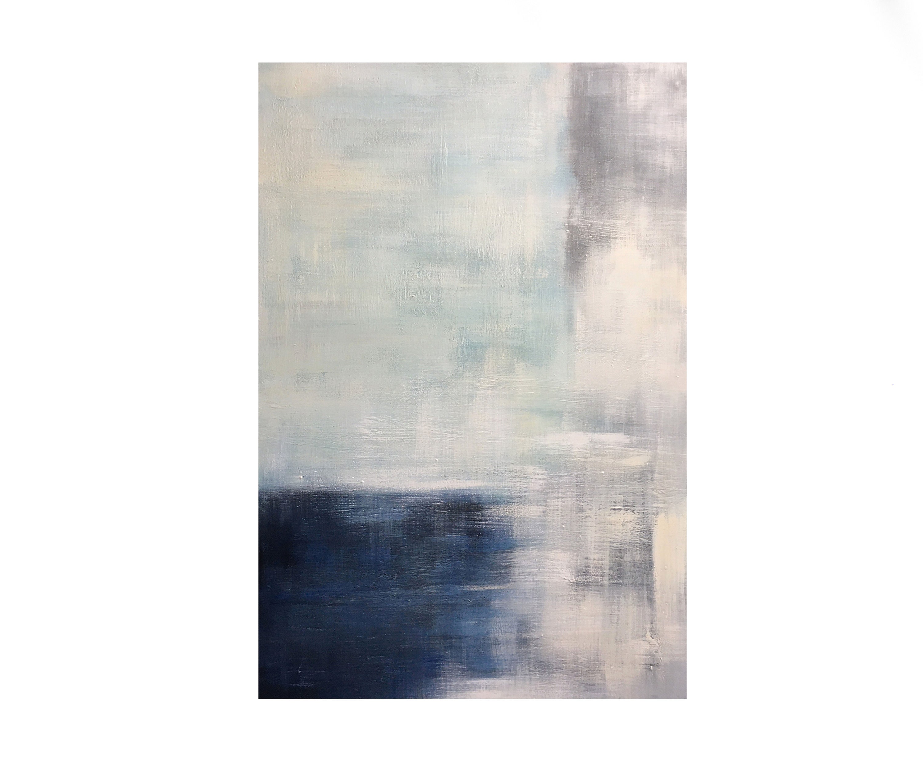 Blue Grey Abstract Painting, Minimal Acrylic Simple Gray Canvas Art ...