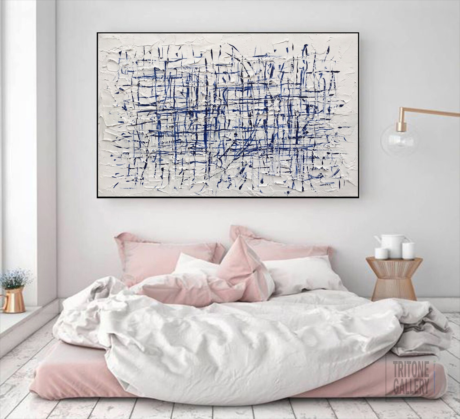 Blue Abstract Painting,modern Blue Minimalist Wall Art Living Room ...