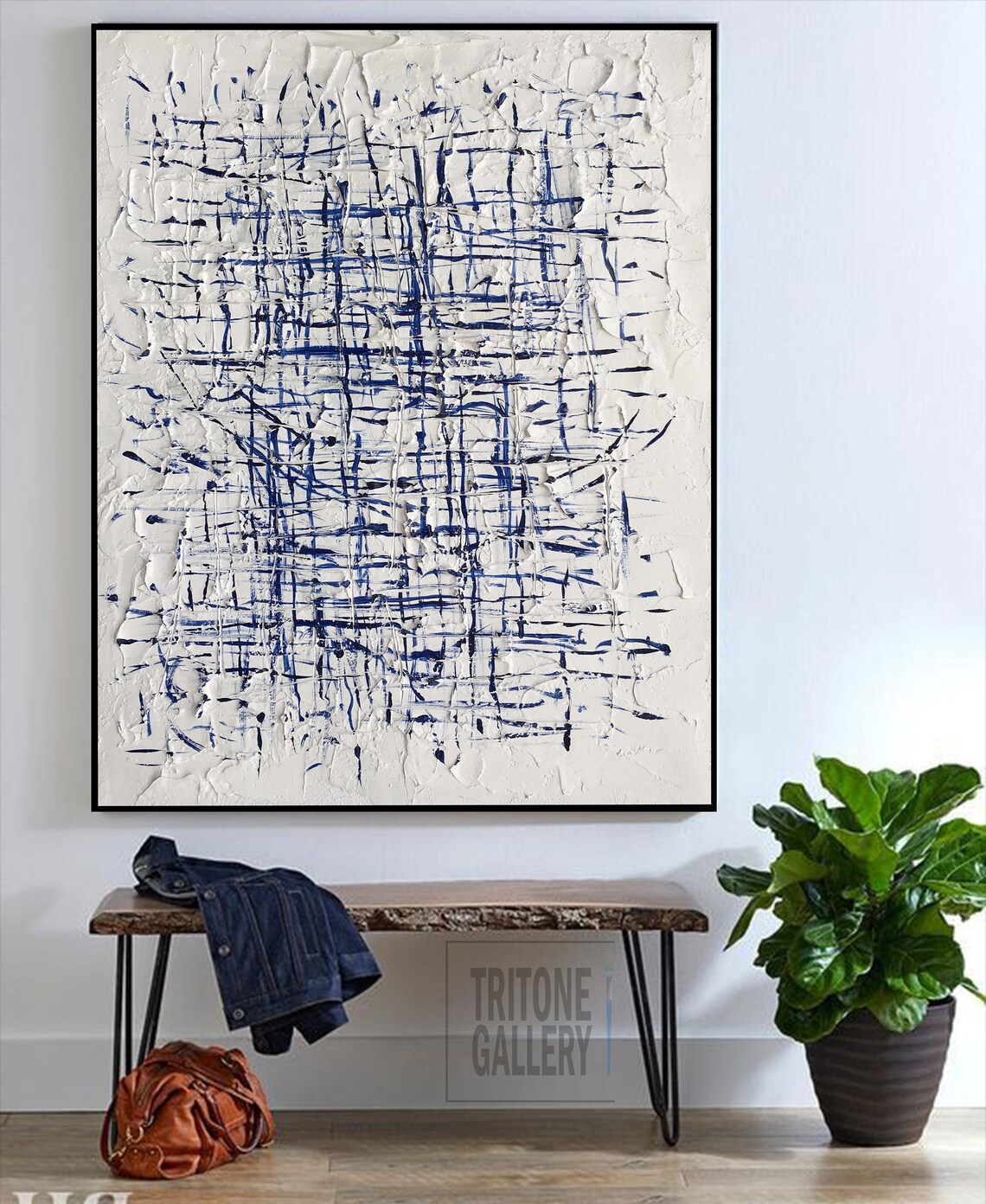 Blue Abstract Painting,modern Blue Minimalist Wall Art Living Room ...
