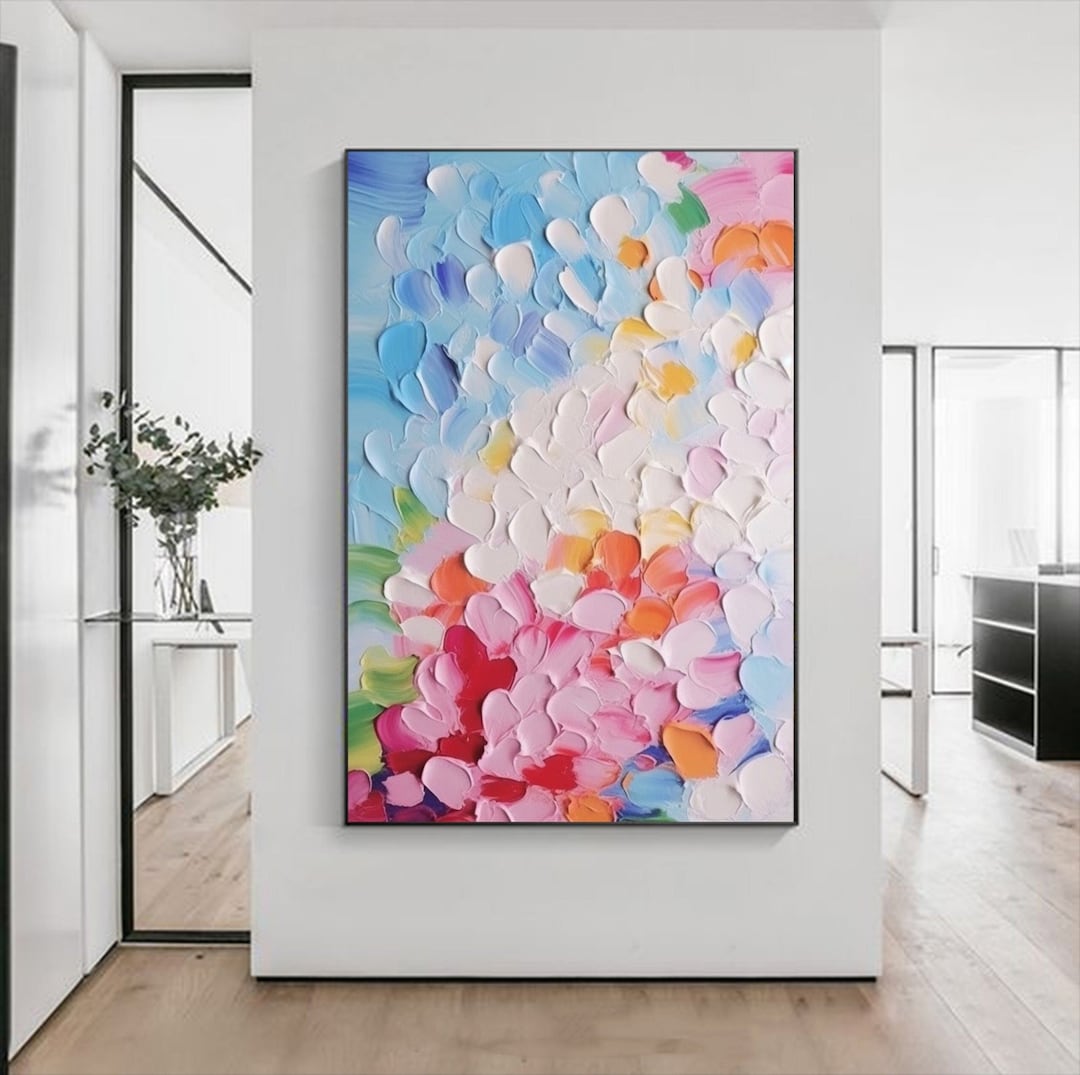 Original Colorful Dots Oil Painting on Canvas Modern Textured Wall Art ...