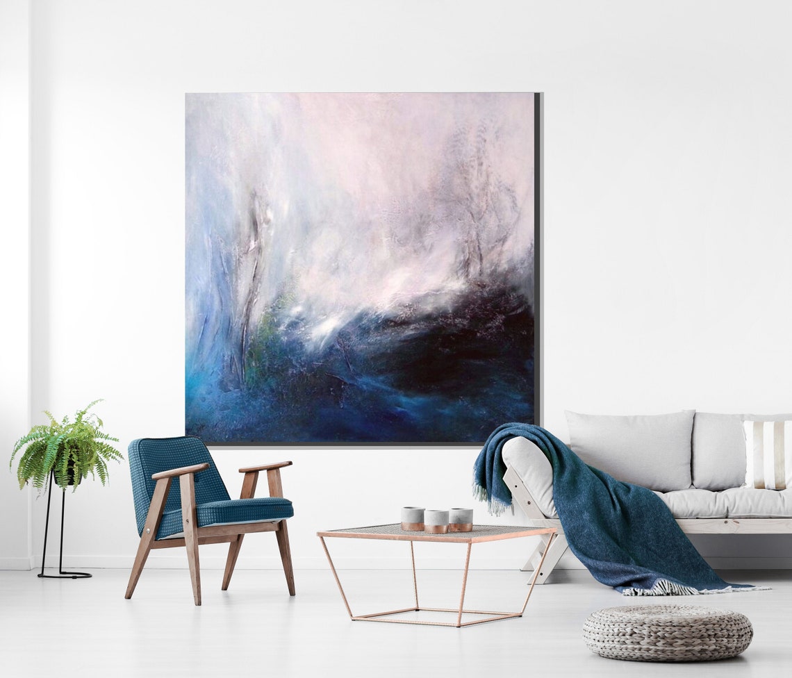 Abstract Blue Landscape Painting Large Contemporary Wall Art | Etsy