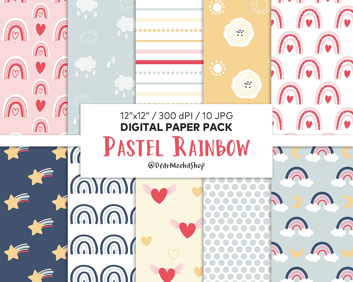 Printable Pastel Rainbow Digital Paper Pack Rainbow Pastel - Etsy